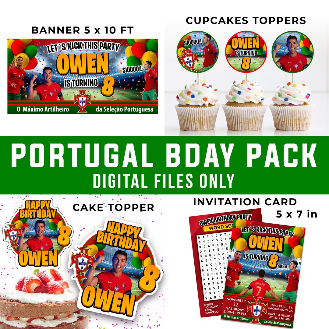 Portugal Birthday Pack, Digital Files Only, Birthday Banner, Cupcakes ...
