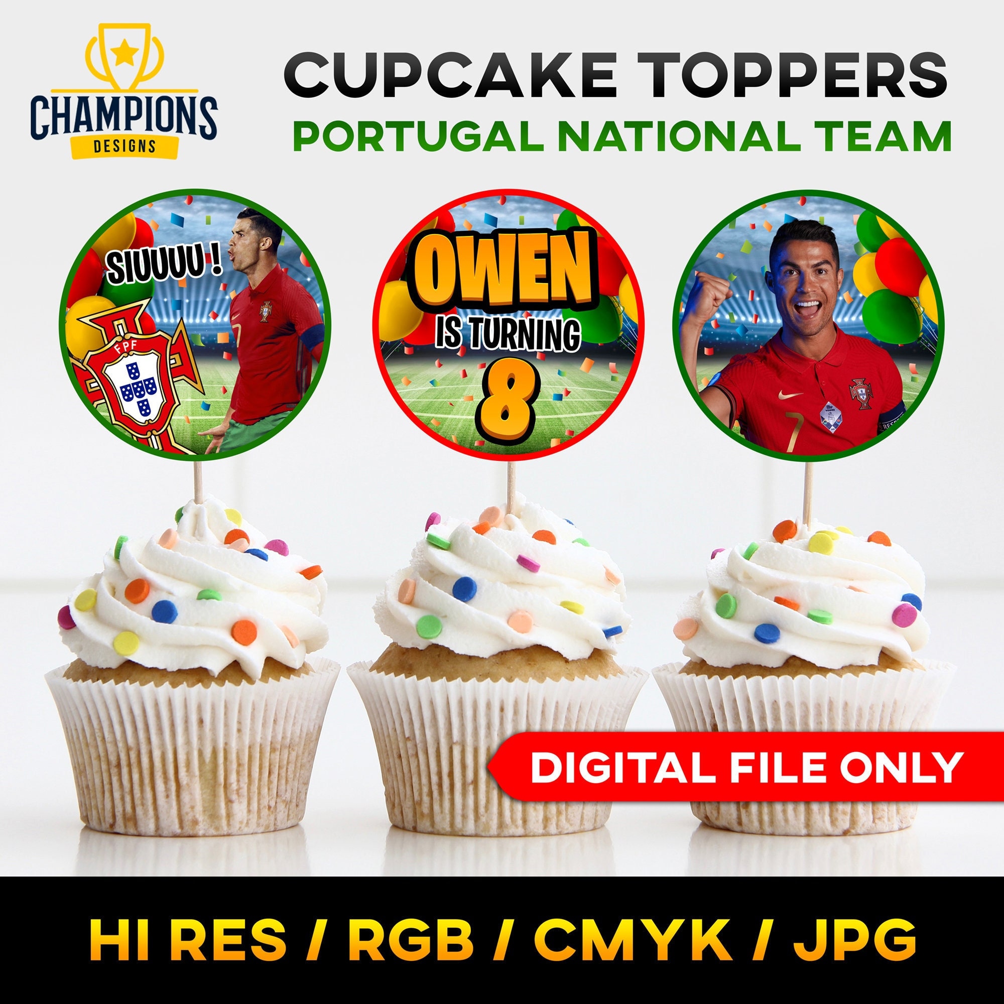 2 X 2 in Custom Portugal Cupcake Topper, Cristiano Cupcake Toppers ...