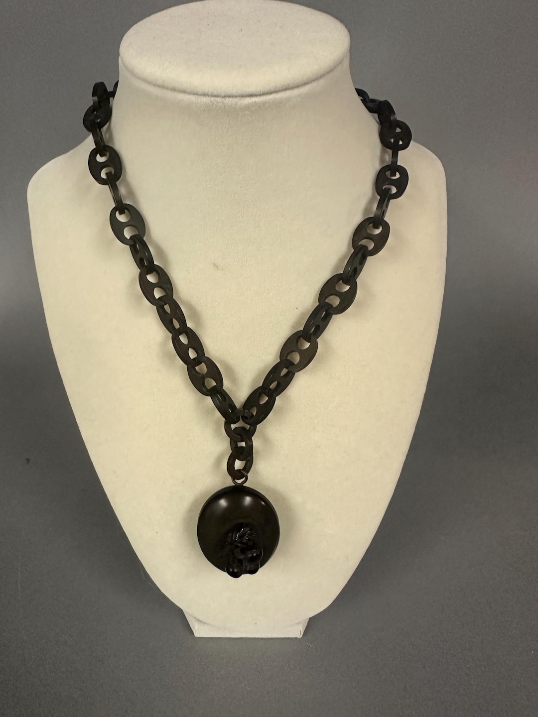 Antique Victorian Vulcanite Oval Locket Pendant Necklace Mourning ...