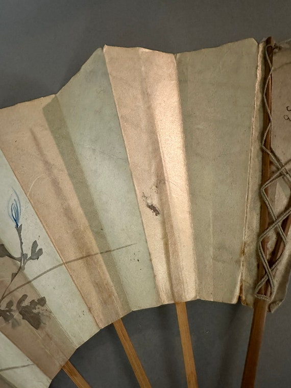 Antique Victorian Hand Painted Paper & Wood Fan Circa… - Gem