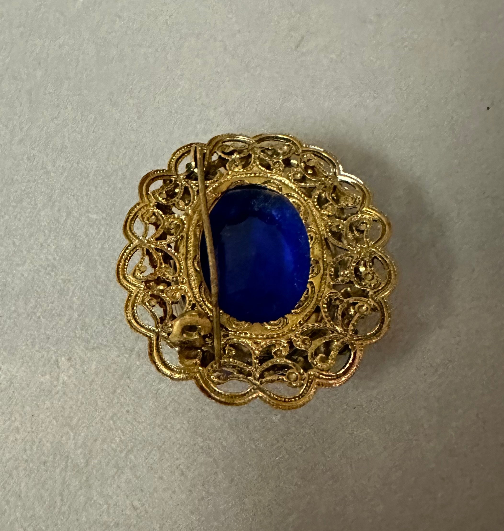 Antique Art Nouveau Blue Faceted Glass Rhinestone Gold Tone Filigree ...