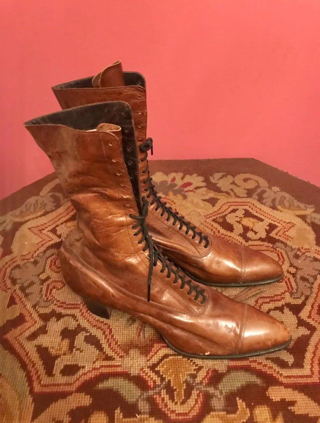 Antique Victorian Ladies Leather Lace up Heeled Boots Selby Shoe ...
