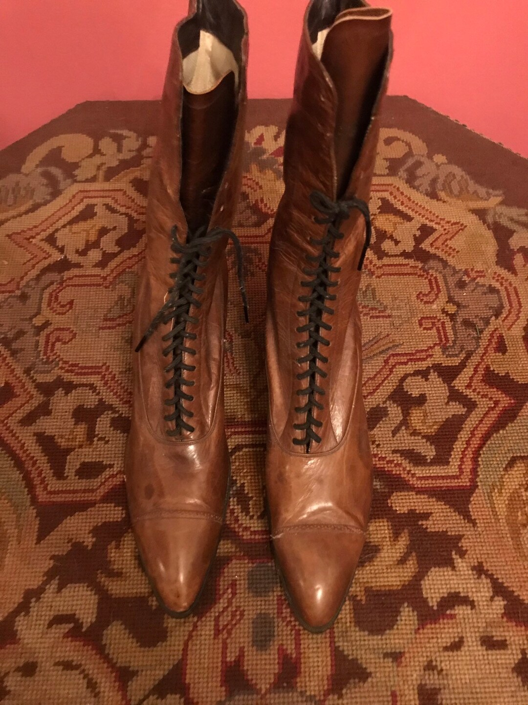 Antique Victorian Ladies Leather Lace up Heeled Boots Selby Shoe ...
