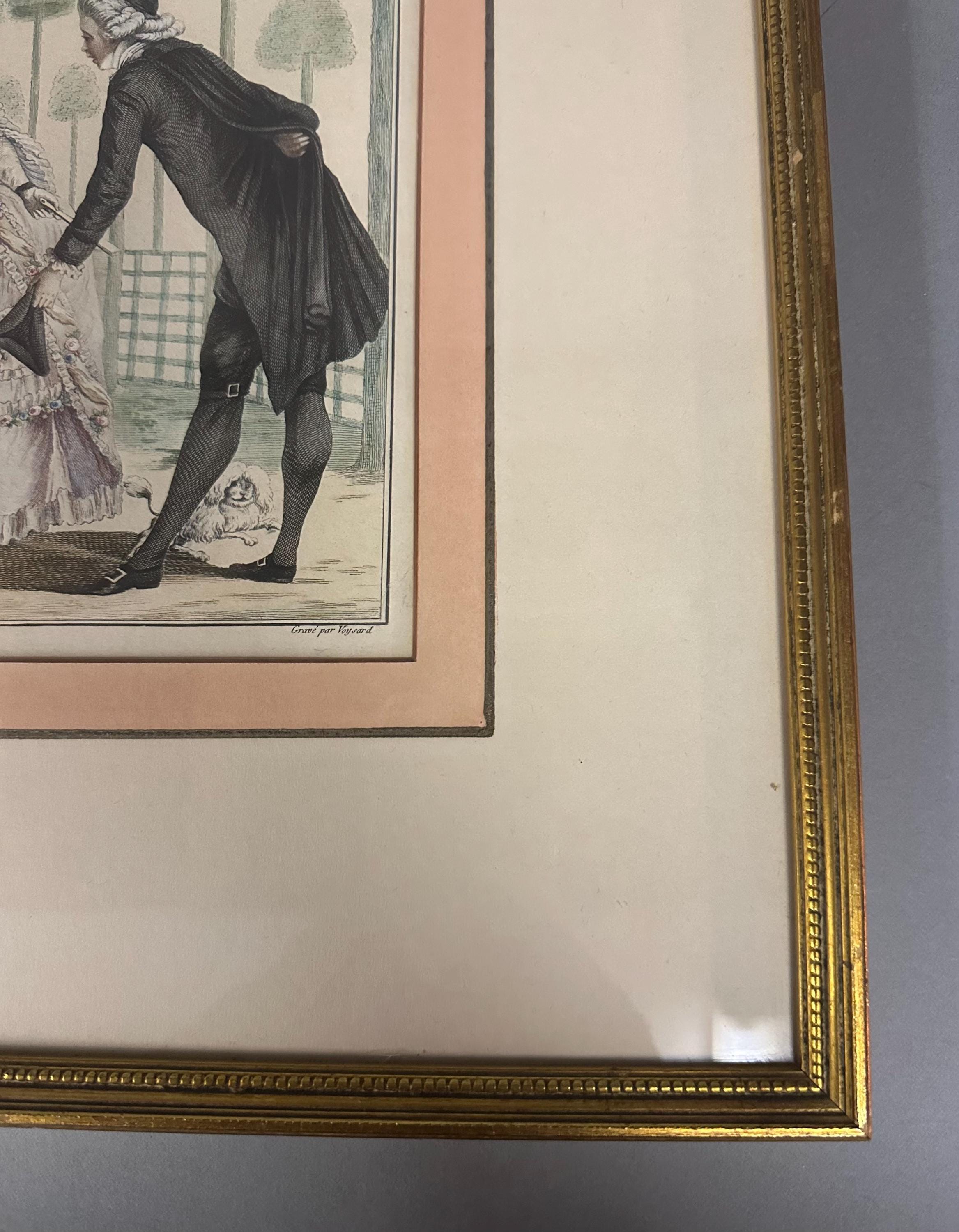 Antique French Lithograph Engraving Courting Scene Lady in A Lilac ...