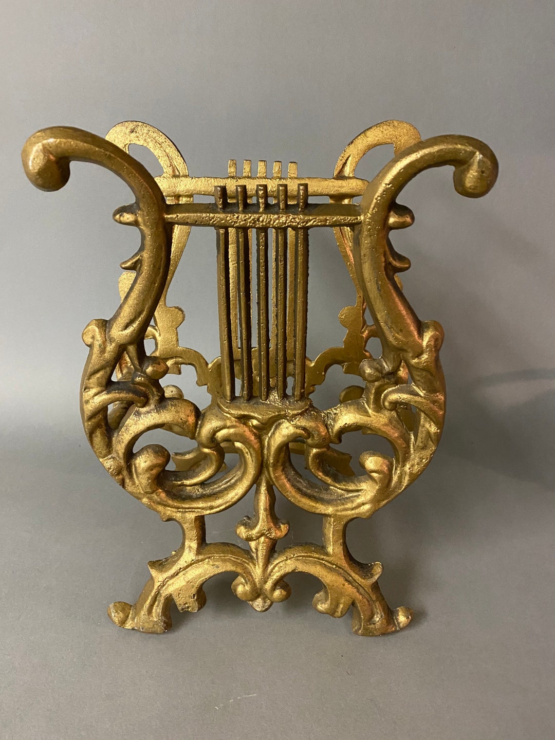 Victorian Inspired Gilt Metal Lyre Harp Music Centerpiece Bookstand ...