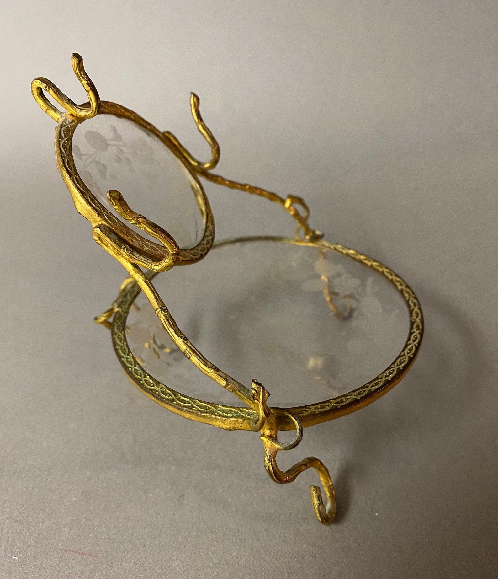 Antique Victorian French Etched Glass & Gilt Brass Pocket Watch Display ...