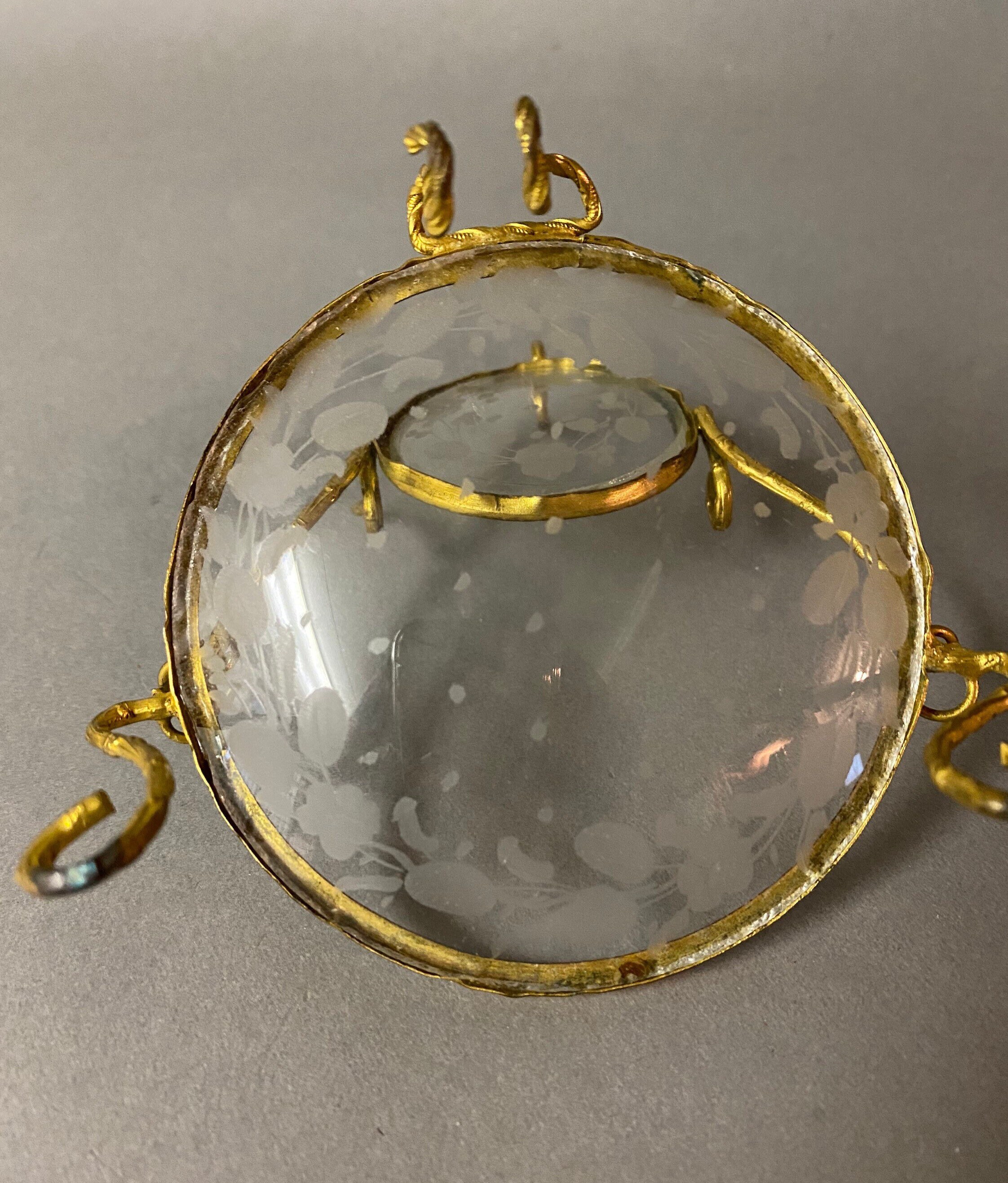 Antique Victorian French Etched Glass & Gilt Brass Pocket Watch Display ...