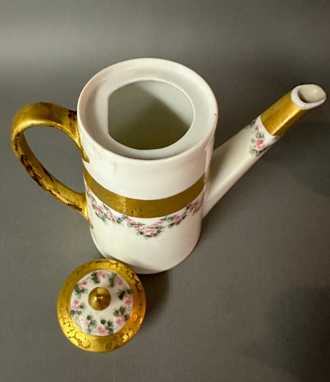 Antique Bavarian Porcelain Floral Hand Decorated Tea Pot Cream & Sugar ...
