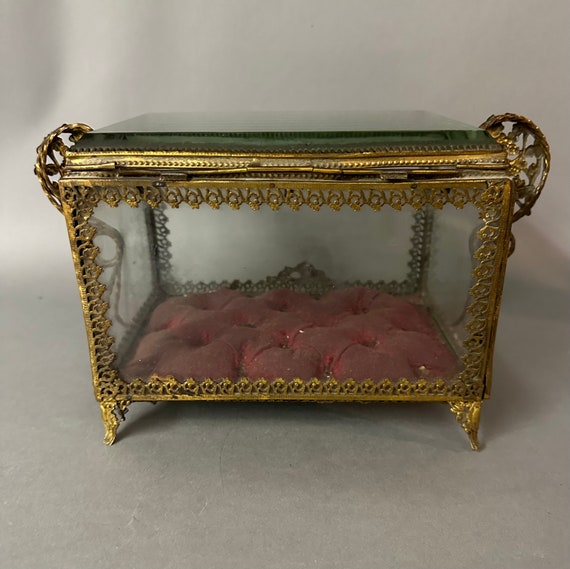 Antique French Gilt Brass Glass Reliquary Bridal Jewe… - Gem