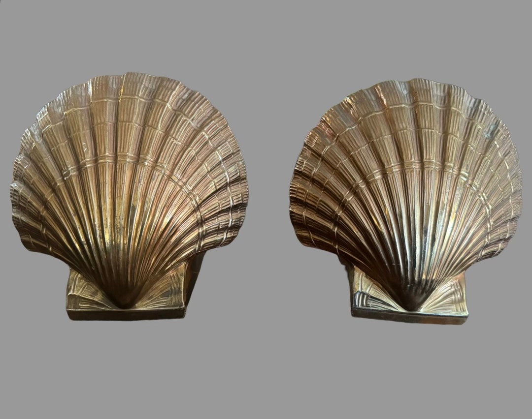 Vintage Mid Century Gilt Metal Sea Shell Form Bookends PM Craftsman ...