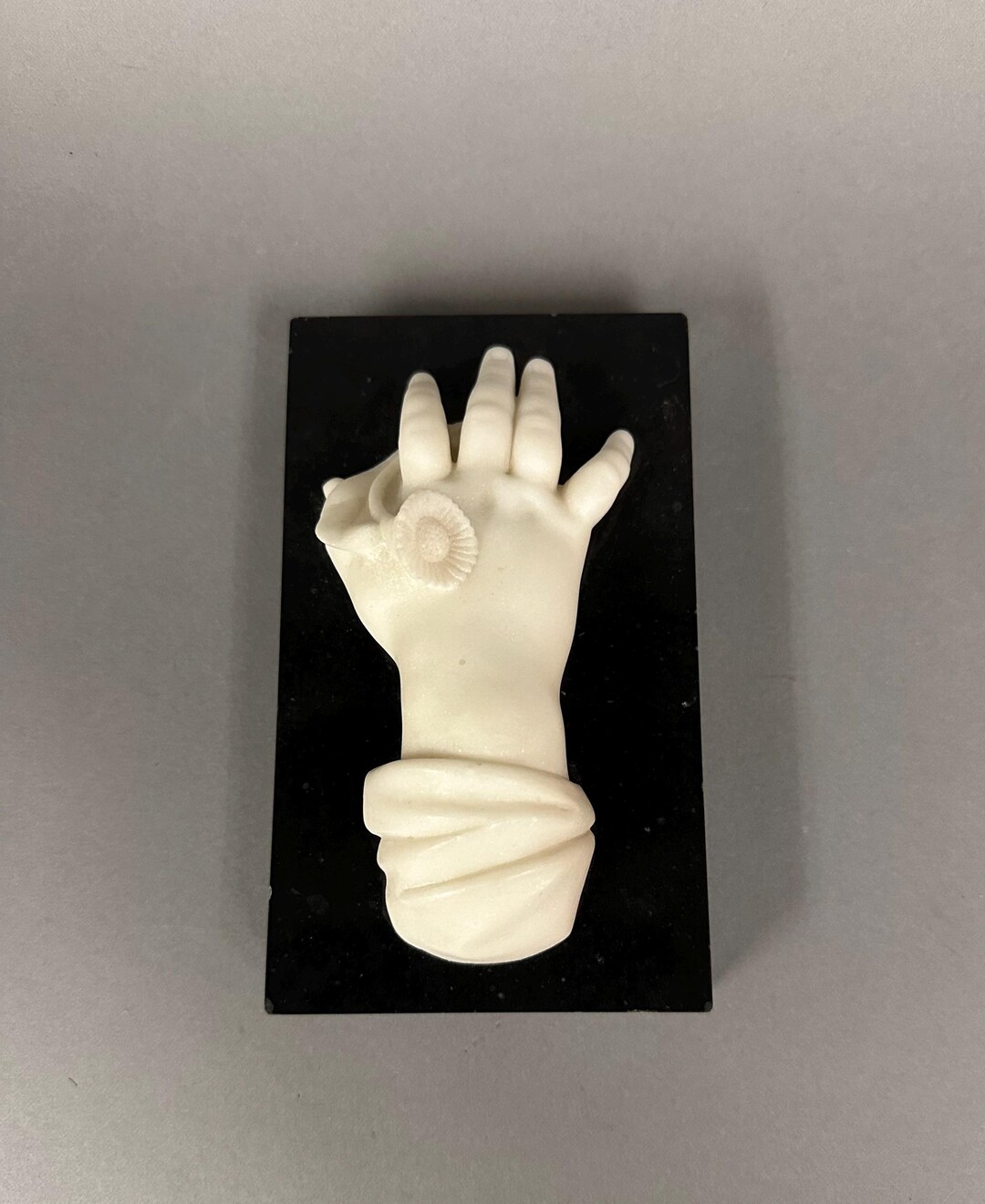 Antique Carved Alabaster Sculpture Hand of Young Girl on Black Marble ...