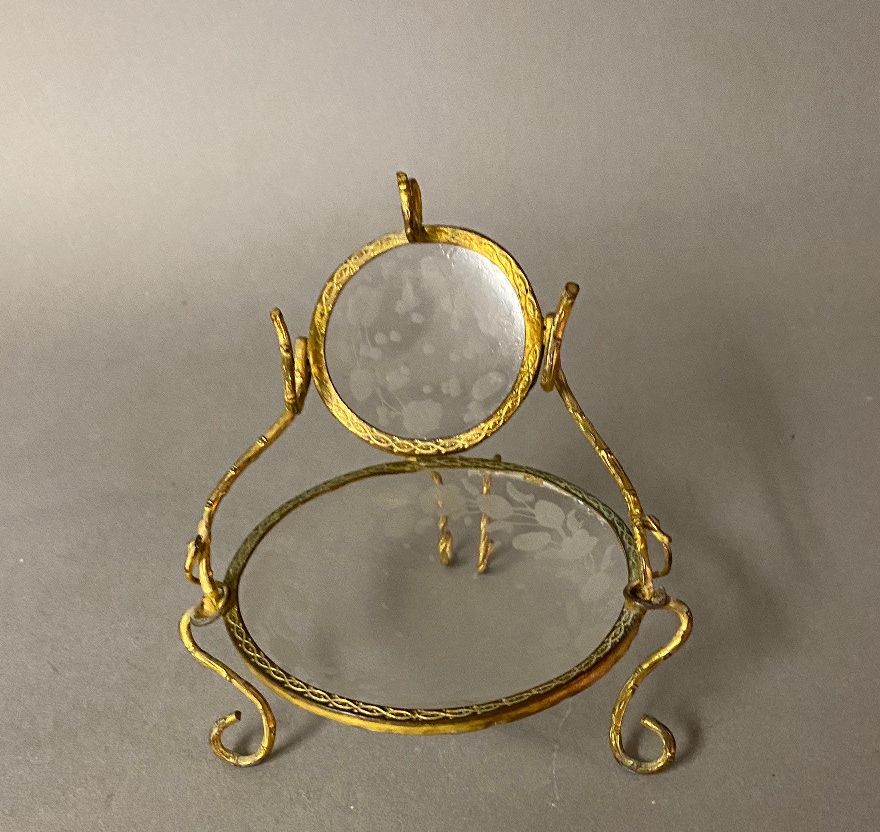 Antique Victorian French Etched Glass & Gilt Brass Pocket Watch Display ...