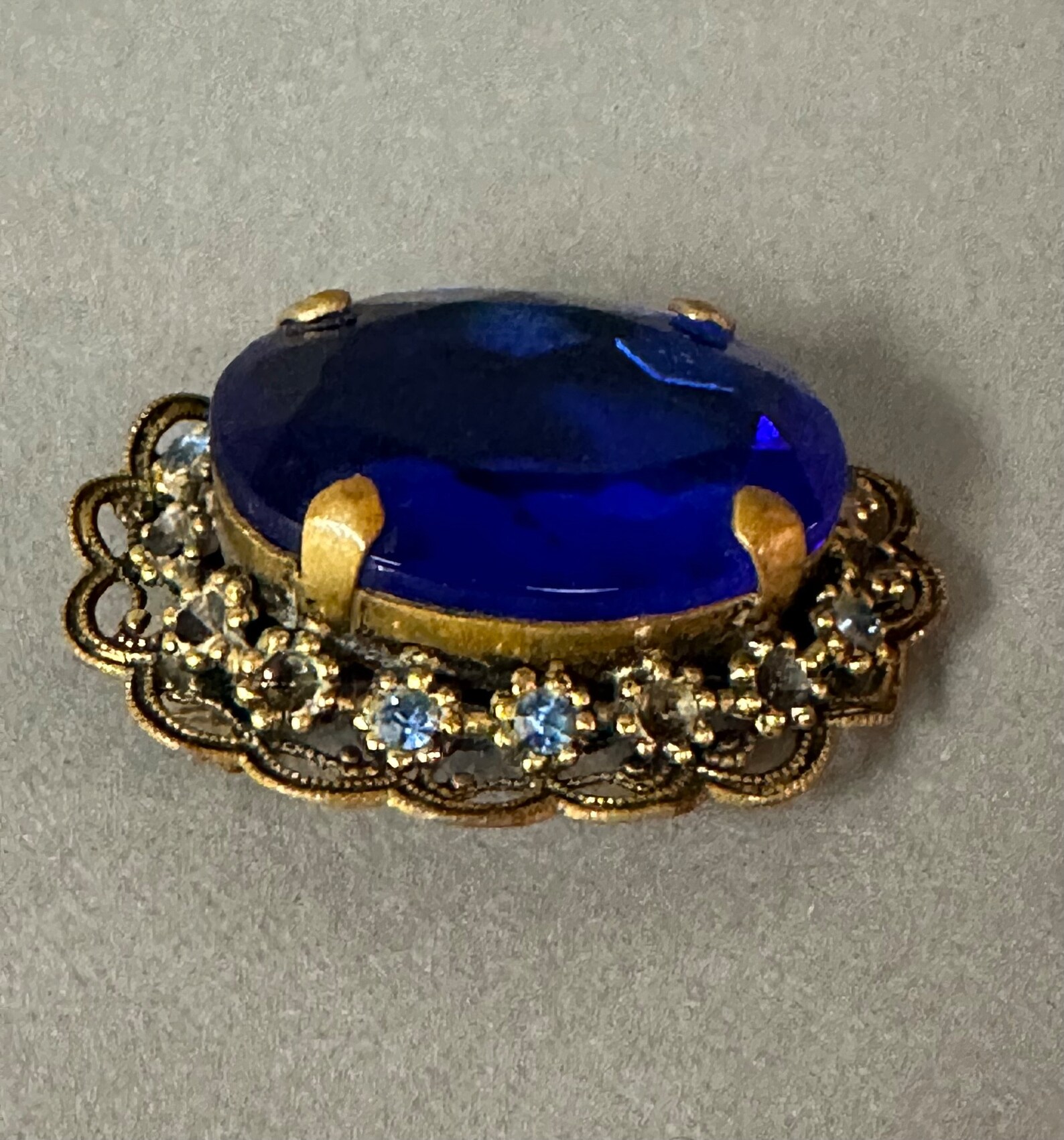 Antique Art Nouveau Blue Faceted Glass Rhinestone Gold Tone Filigree ...
