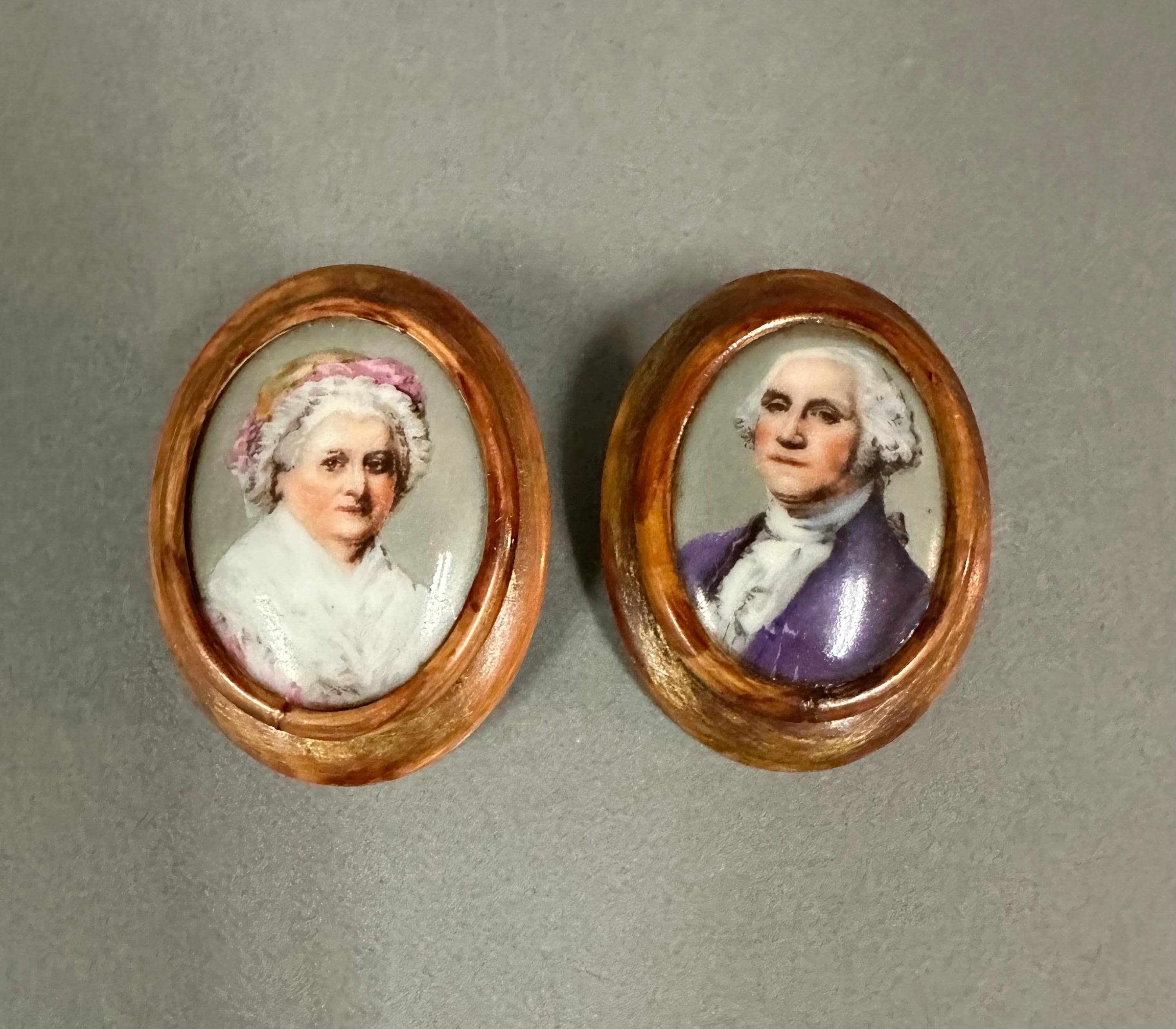 Antique Pair Hand Painted Porcelain Portrait Brooches George & Martha ...