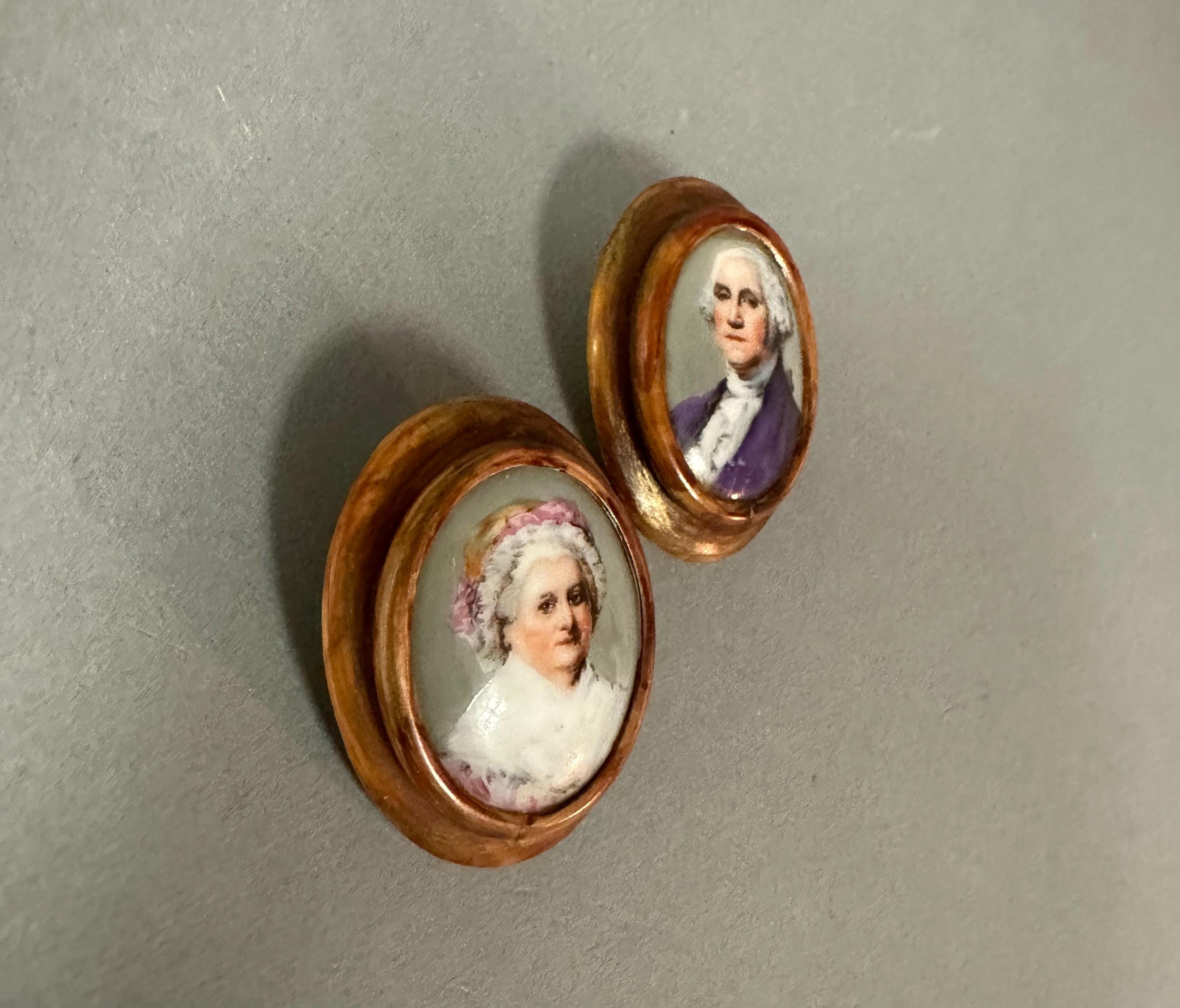 Antique Pair Hand Painted Porcelain Portrait Brooches George & Martha ...