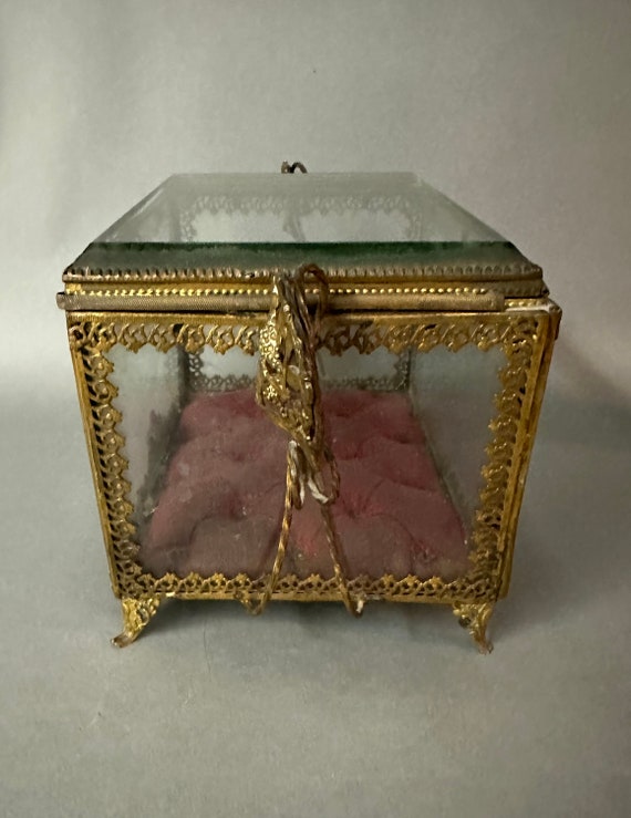 Antique French Gilt Brass Glass Reliquary Bridal Jewe… - Gem
