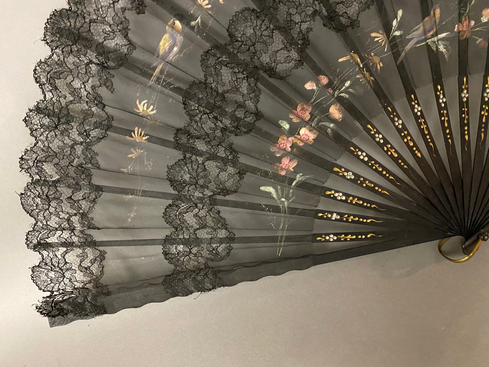 Antique Victorian Hand Painted Black Silk Lace Fan 19th C - Etsy