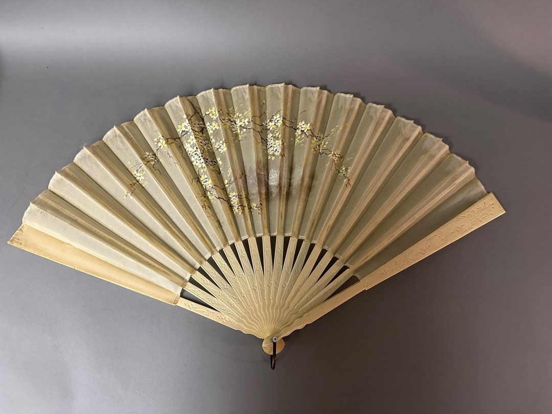 Antique Large Victorian Hand Painted Silk Hand Fan 19th C - Etsy