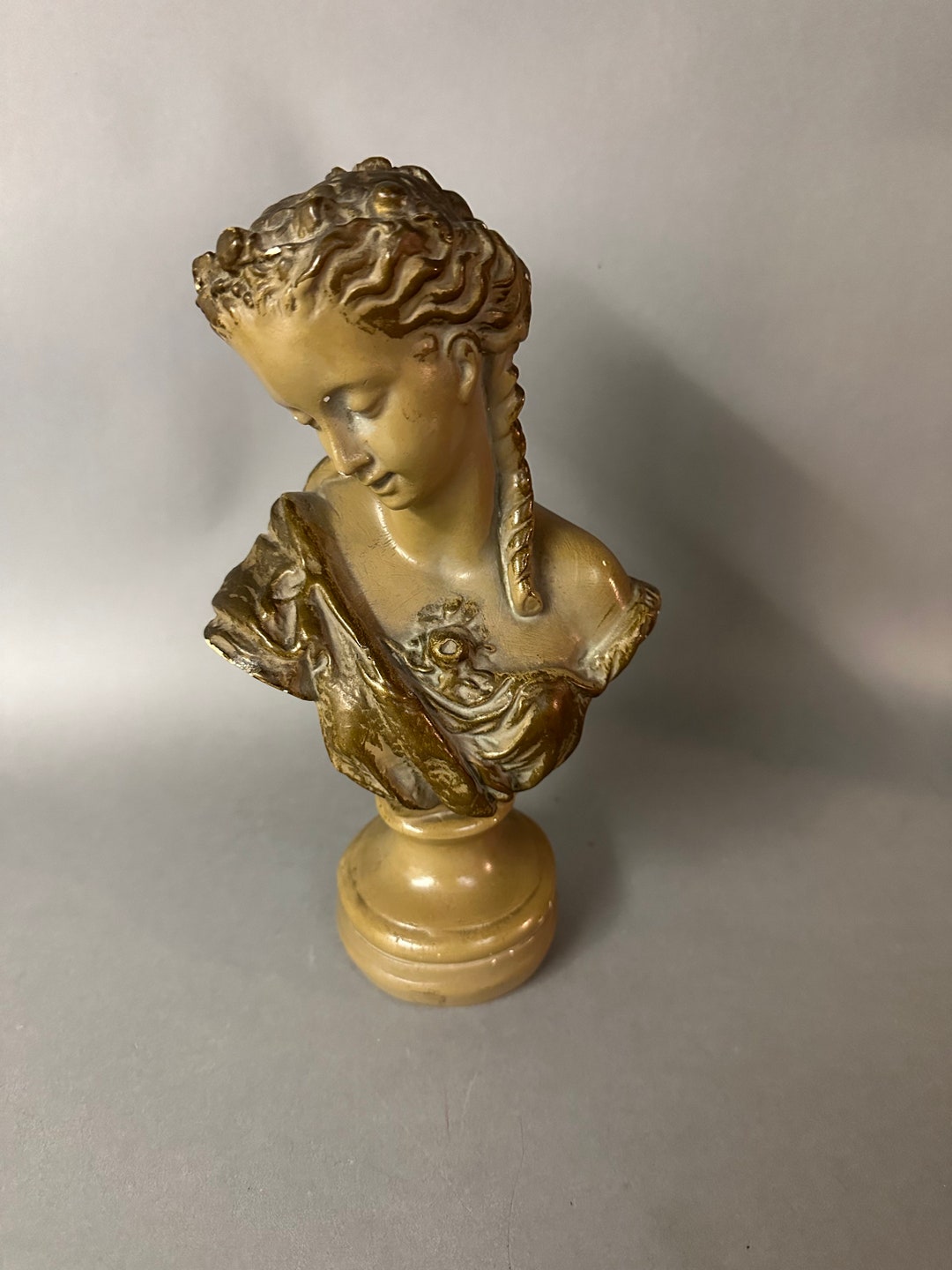 Antique Classical Polychrome Plaster Bust Sculpture of Young Woman ...