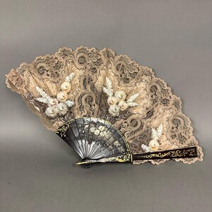 Antique Victorian French Hand Painted Floral Lace Folding Hand Fan 19th ...