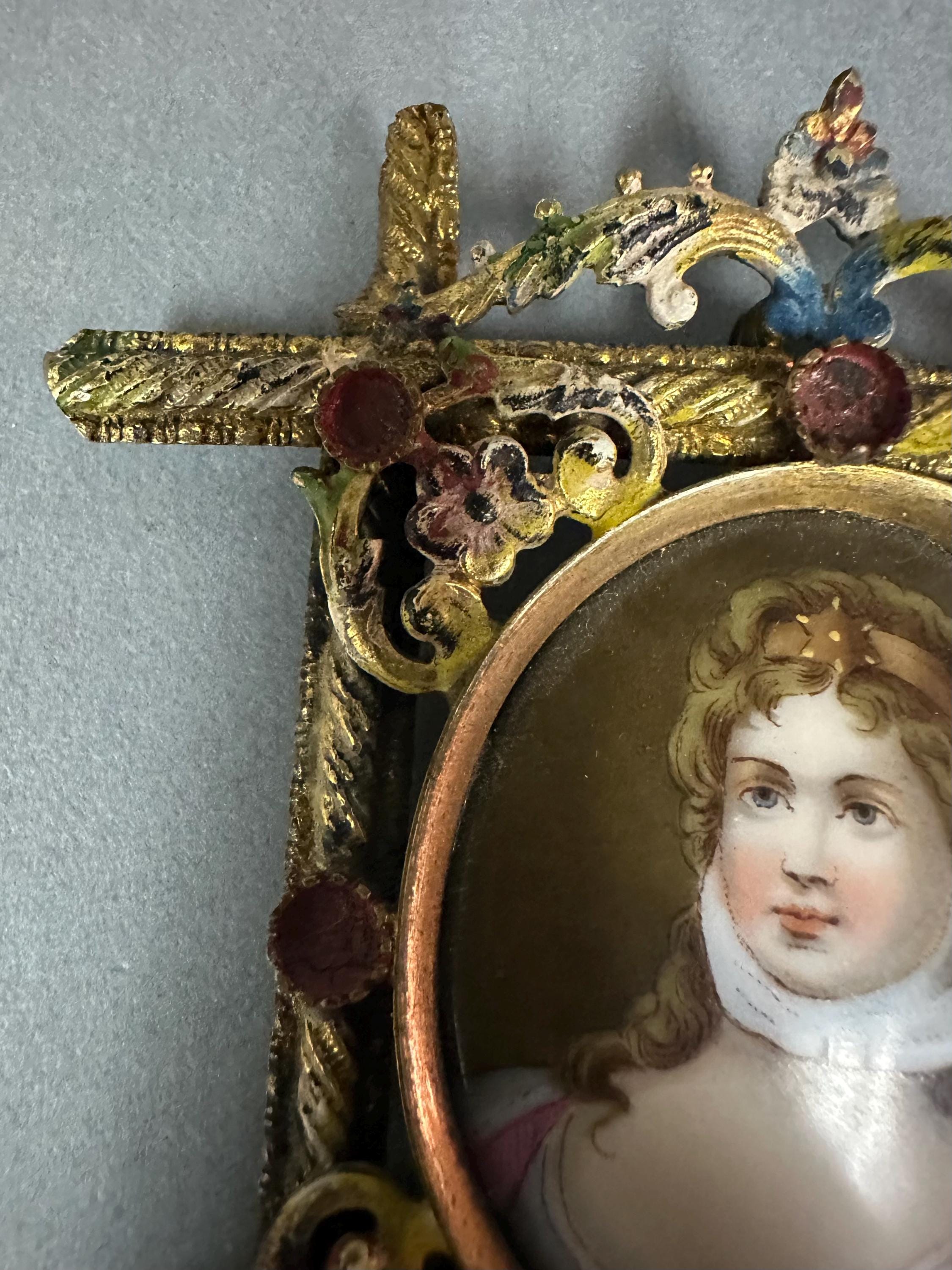Antique 19th C Queen Louise Portrait Miniature Painting - Enamel ...