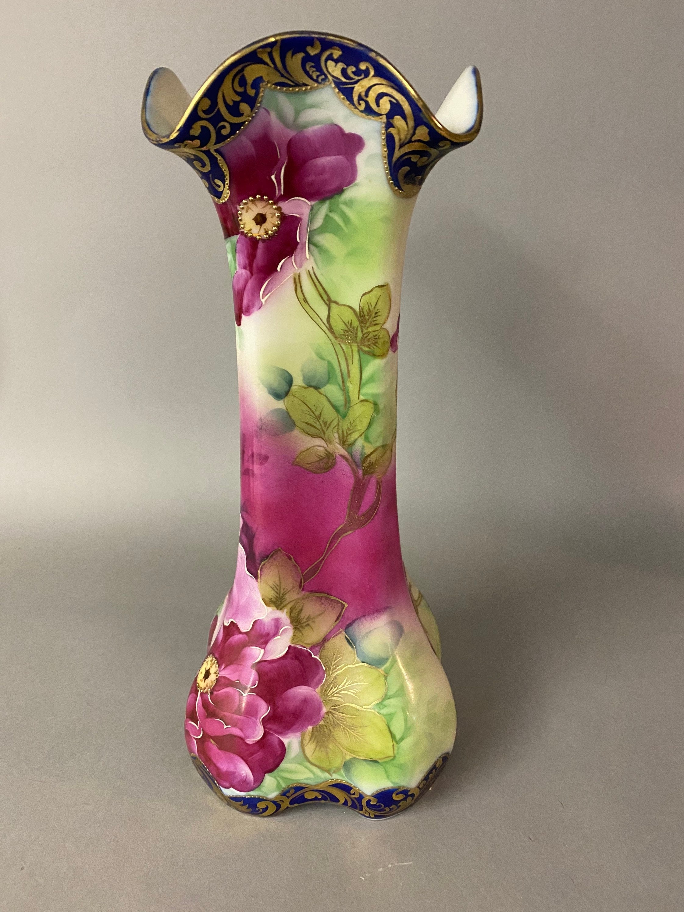 Antique Nippon Porcelain Large Hand Painted Gilt Decorated Floral Vase ...