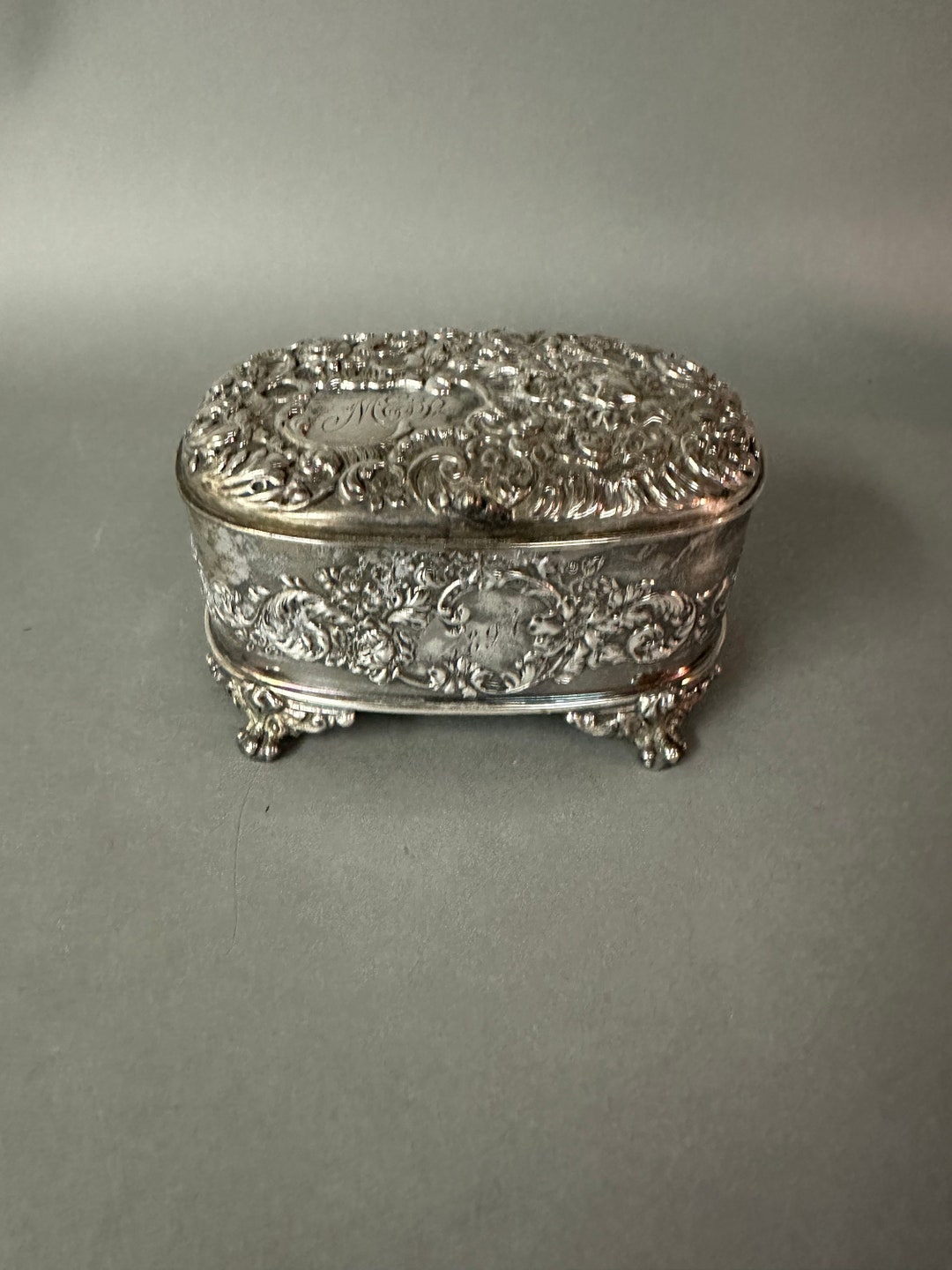 Antique Victorian Pairpoint Silver Plate Floral Repousse Jewel Box ...