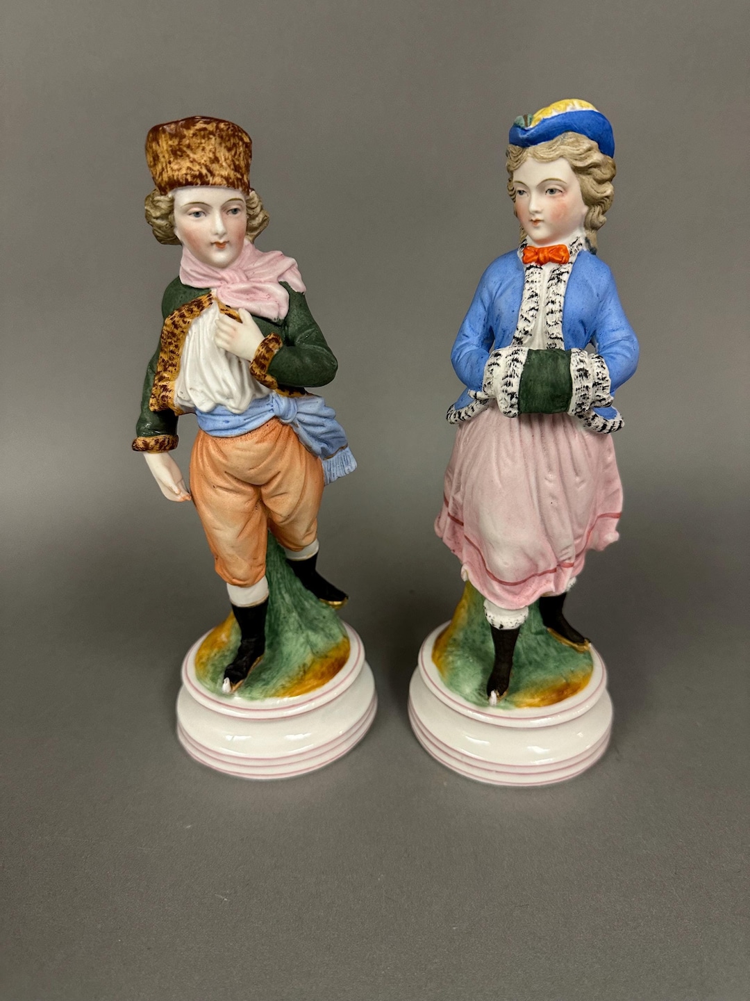 Antique Pair Hand Painted English Porcelain Bisque Skater Figurine ...
