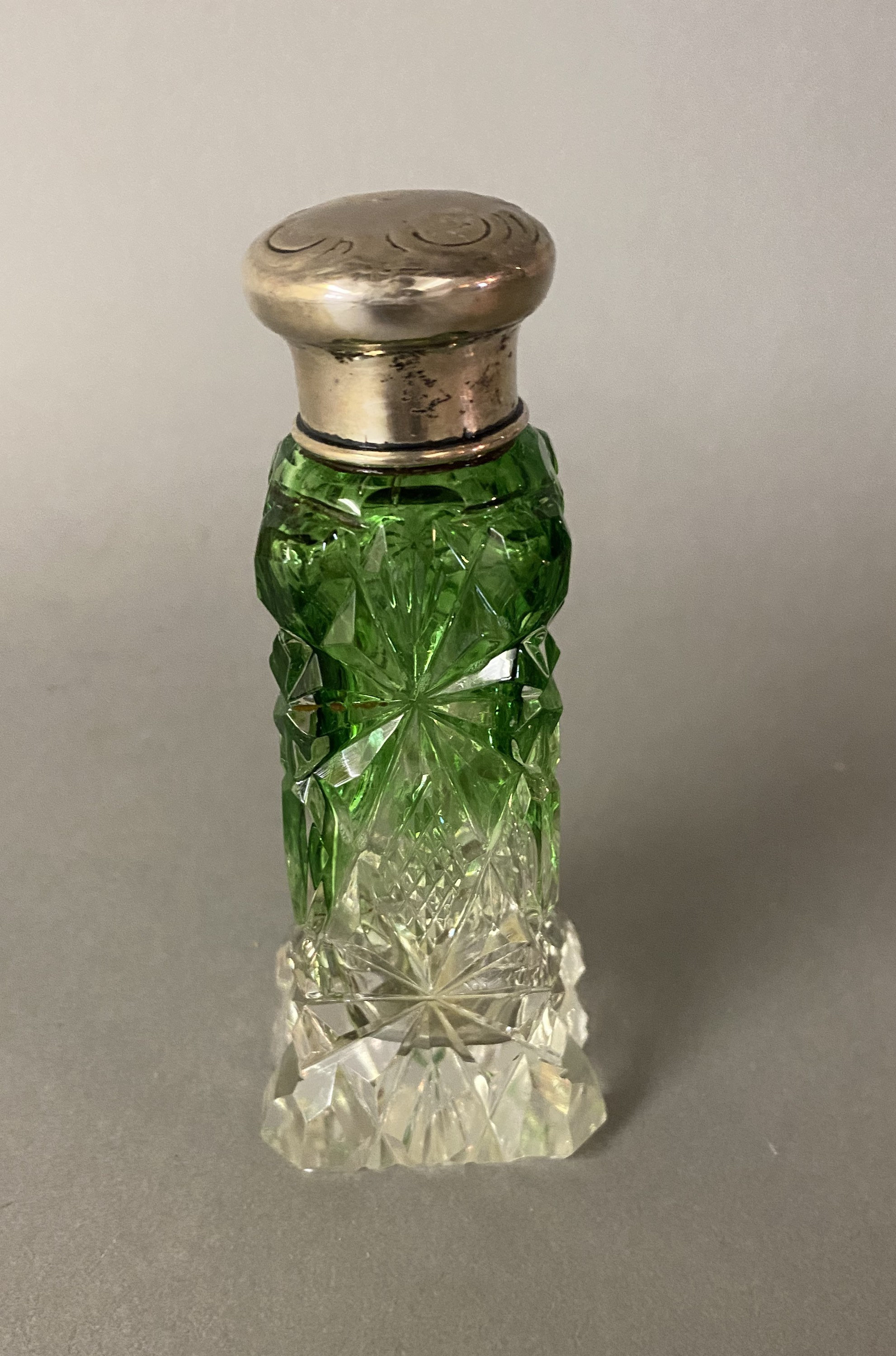 Antique Emerald Green Cut to Clear Glass & Sterling Silver Cologne ...