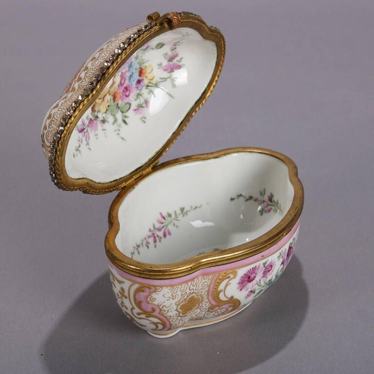 Antique German Hand Painted Porcelain Jeweled and Gilt Bronze Jewelry ...