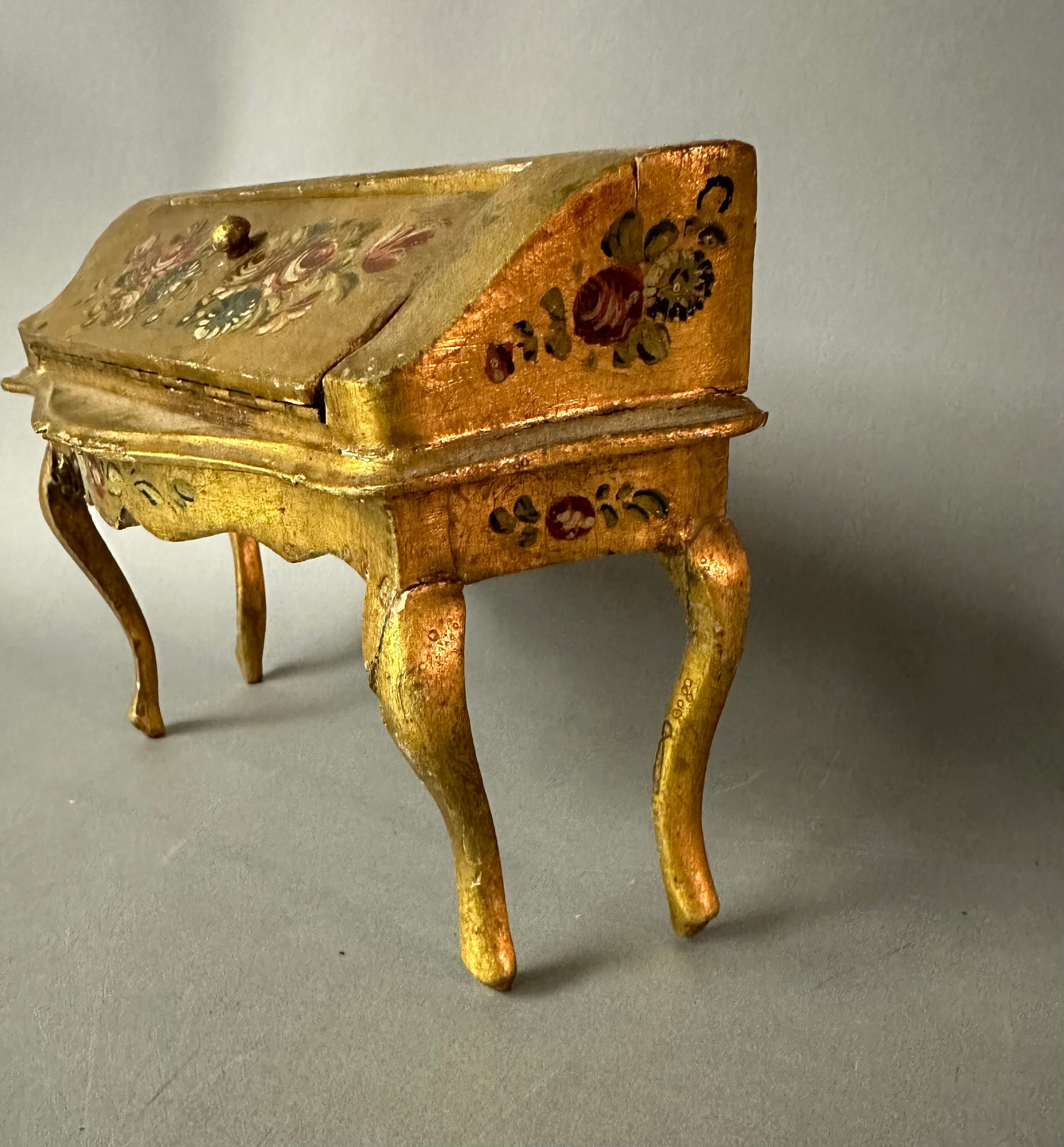 Antique French Style Miniature Gilt Wood Decorated Drop Front Ladies ...