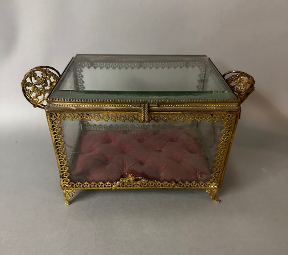Antique French Gilt Brass Glass Reliquary Bridal Jewe… - Gem