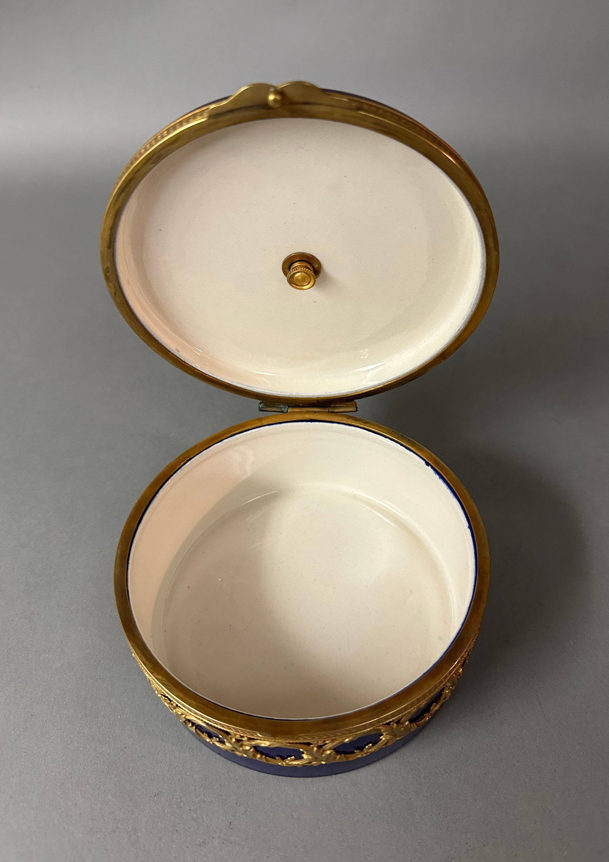 Antique French Sevres Paul Milet Cobalt Blue Porcelain Jewel Box Bronze ...