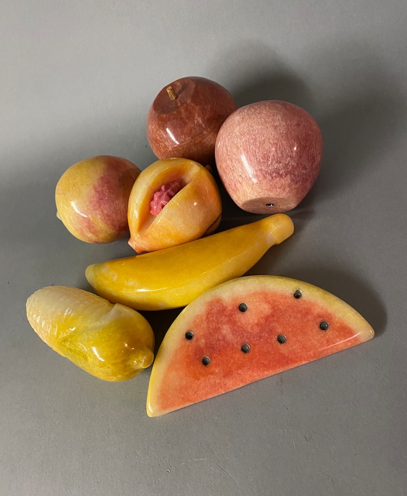 Vintage Group Seven Italian Marble Carved Fruits - Etsy