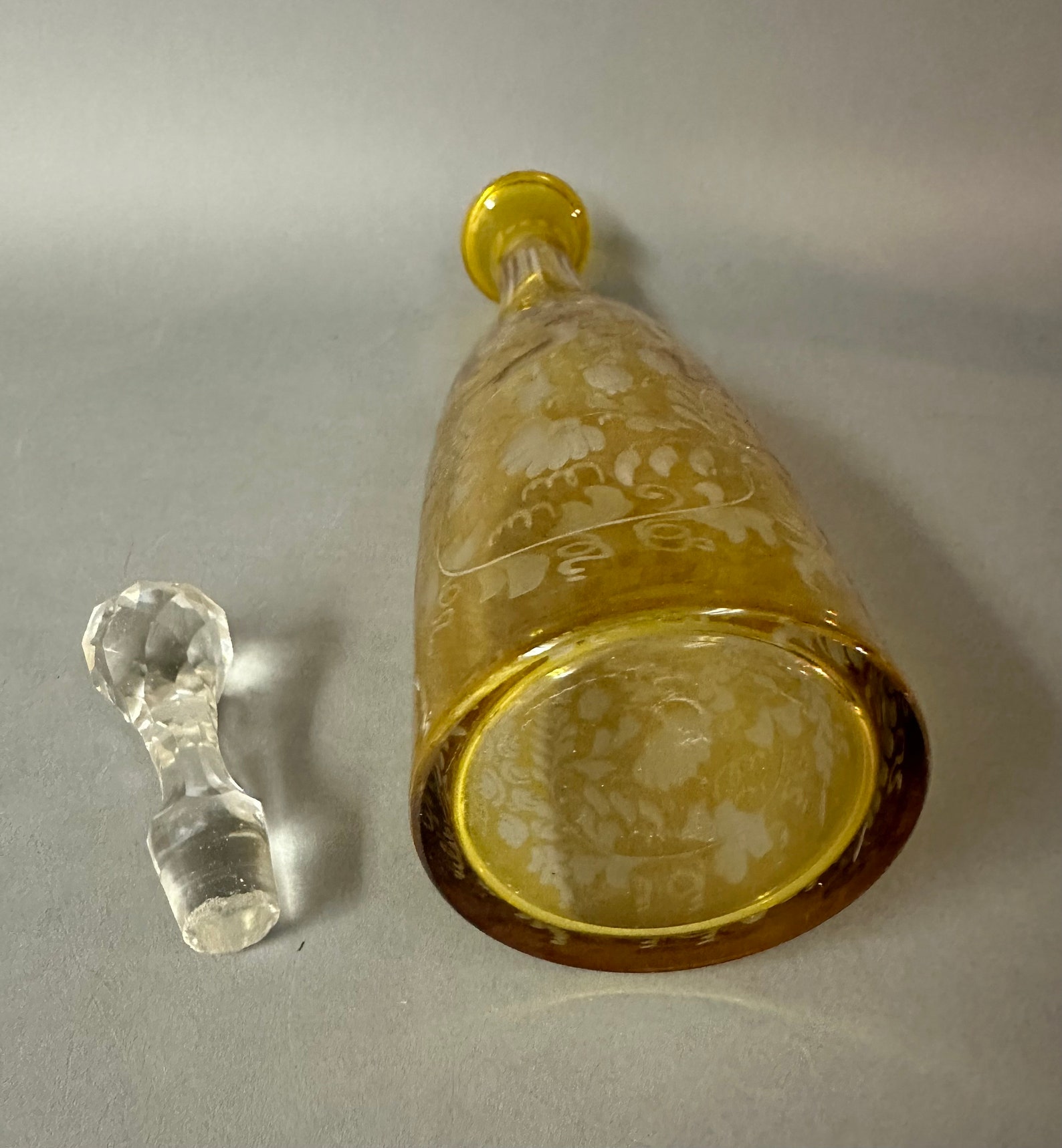 Antique Bohemian Yellow Cut to Clear Etched Glass Decanter 19th C - Etsy