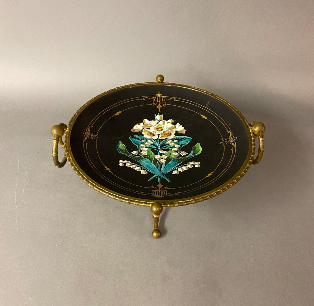 Antique French Hand Painted Porcelain Faux Bamboo Gilt Metal Calling ...