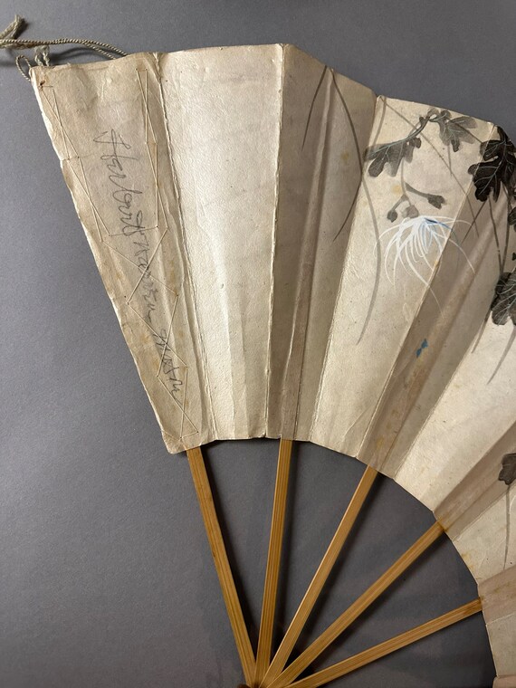 Antique Victorian Hand Painted Paper & Wood Fan Circa… - Gem