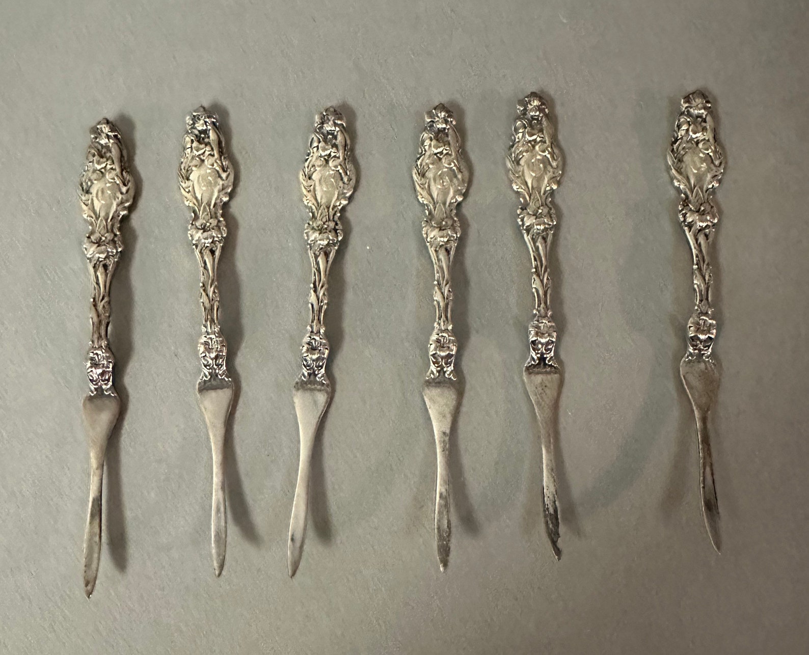 Antique Set of Six Whiting Solid Sterling Silver Lily Nut Picks Circa ...