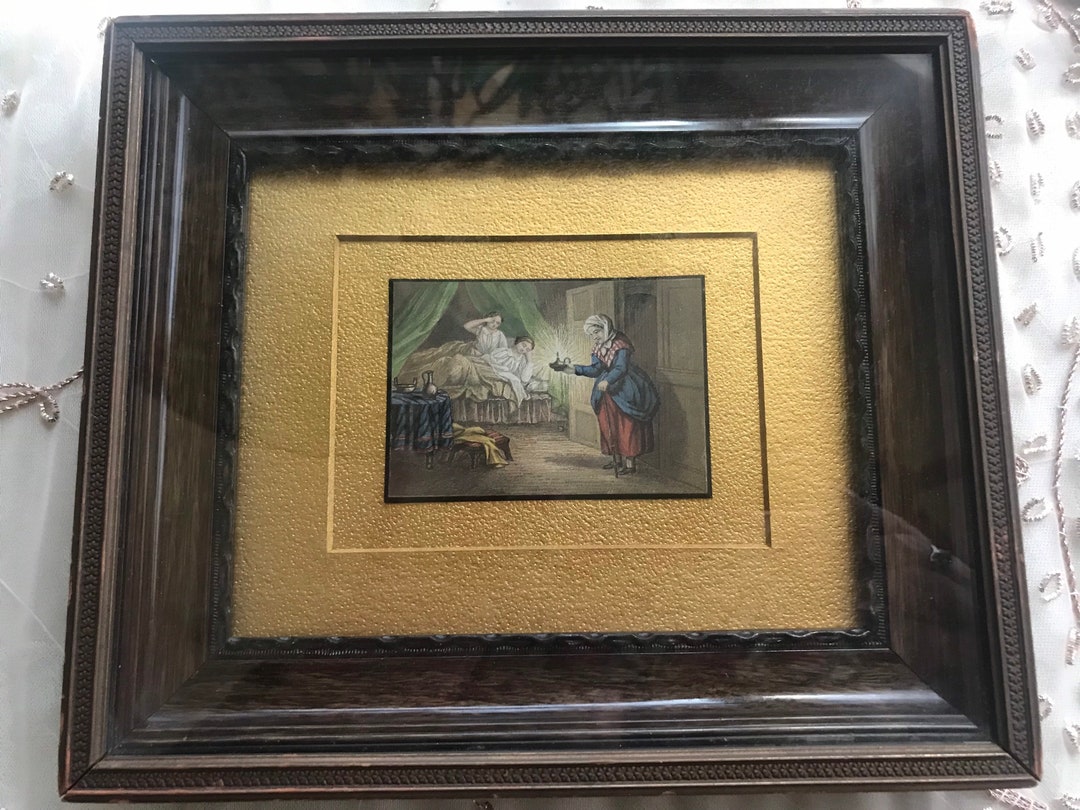 Antique Miniature George Baxter Colored Interior Genre Scene Lithograph ...