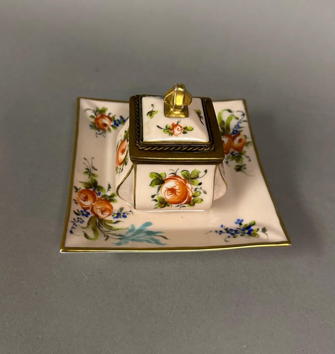 Antique French Porcelain Hand Painted Floral Inkwell 19th C - Etsy