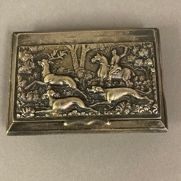 Antique Victorian Silver Plate Snuff Box With Figural Hunt Scene Circa ...