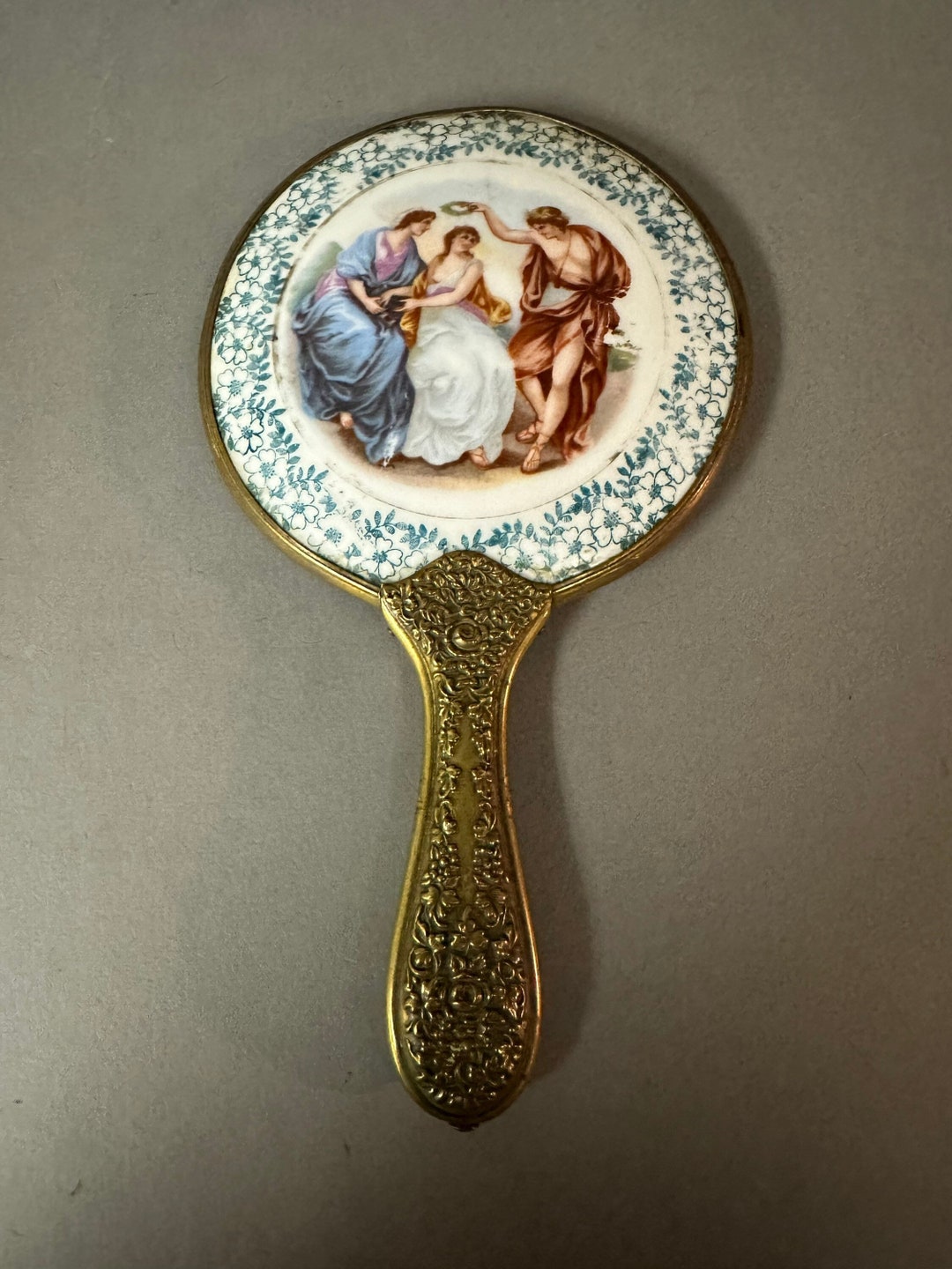 Antique Victorian Brass Hand Vanity Mirror Classical Figures Circa 1900 ...