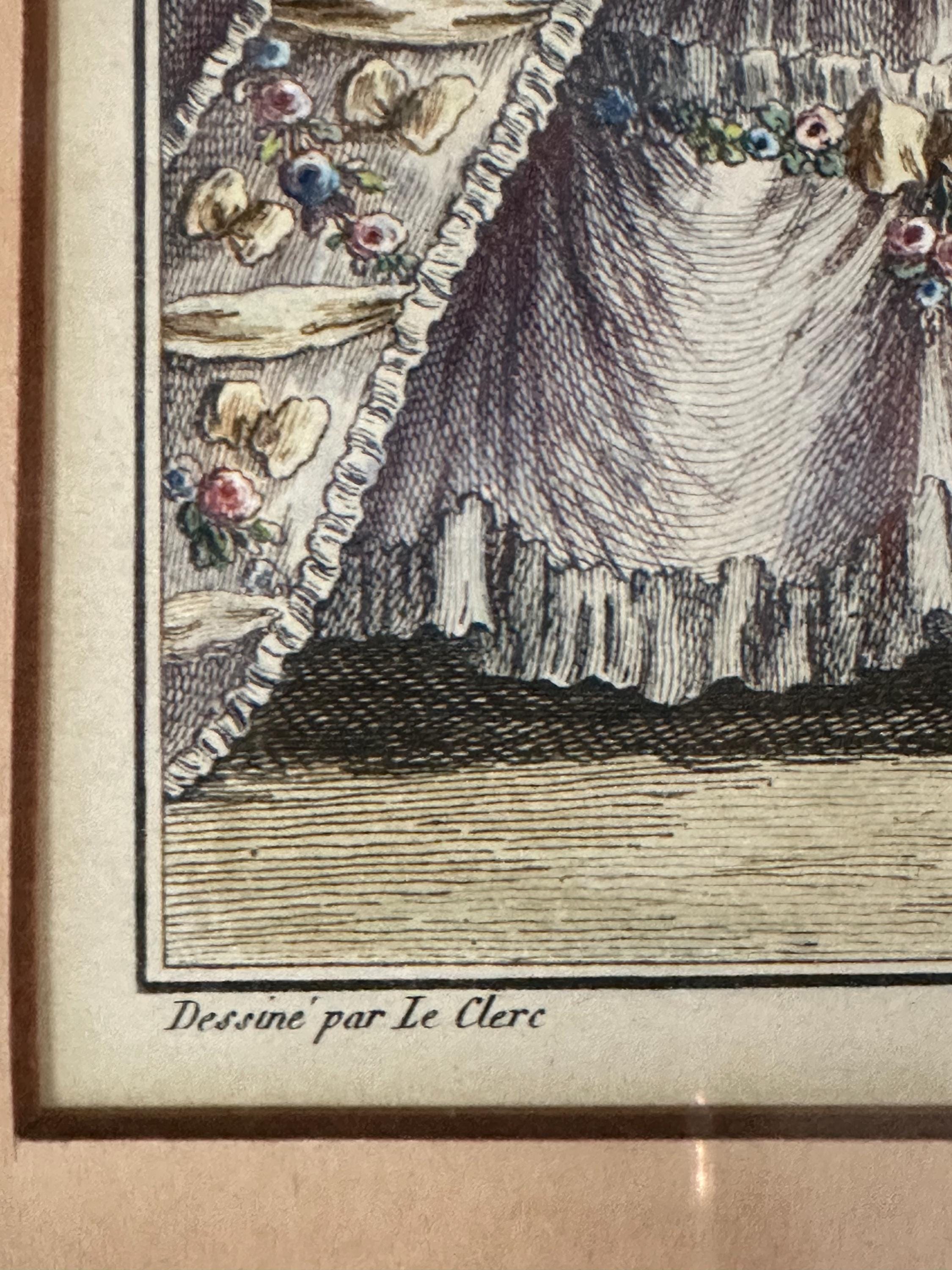 Antique French Lithograph Engraving Courting Scene Lady in A Lilac ...