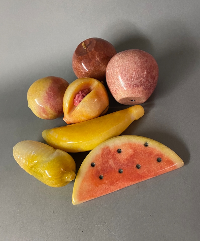 Vintage Group Seven Italian Marble Carved Fruits - Etsy