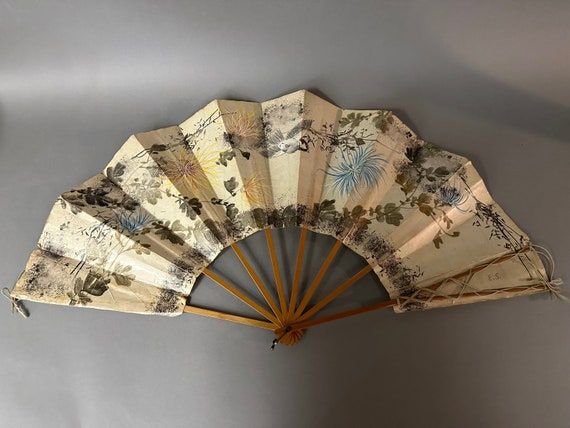 Antique Victorian Hand Painted Paper & Wood Fan Circa… - Gem