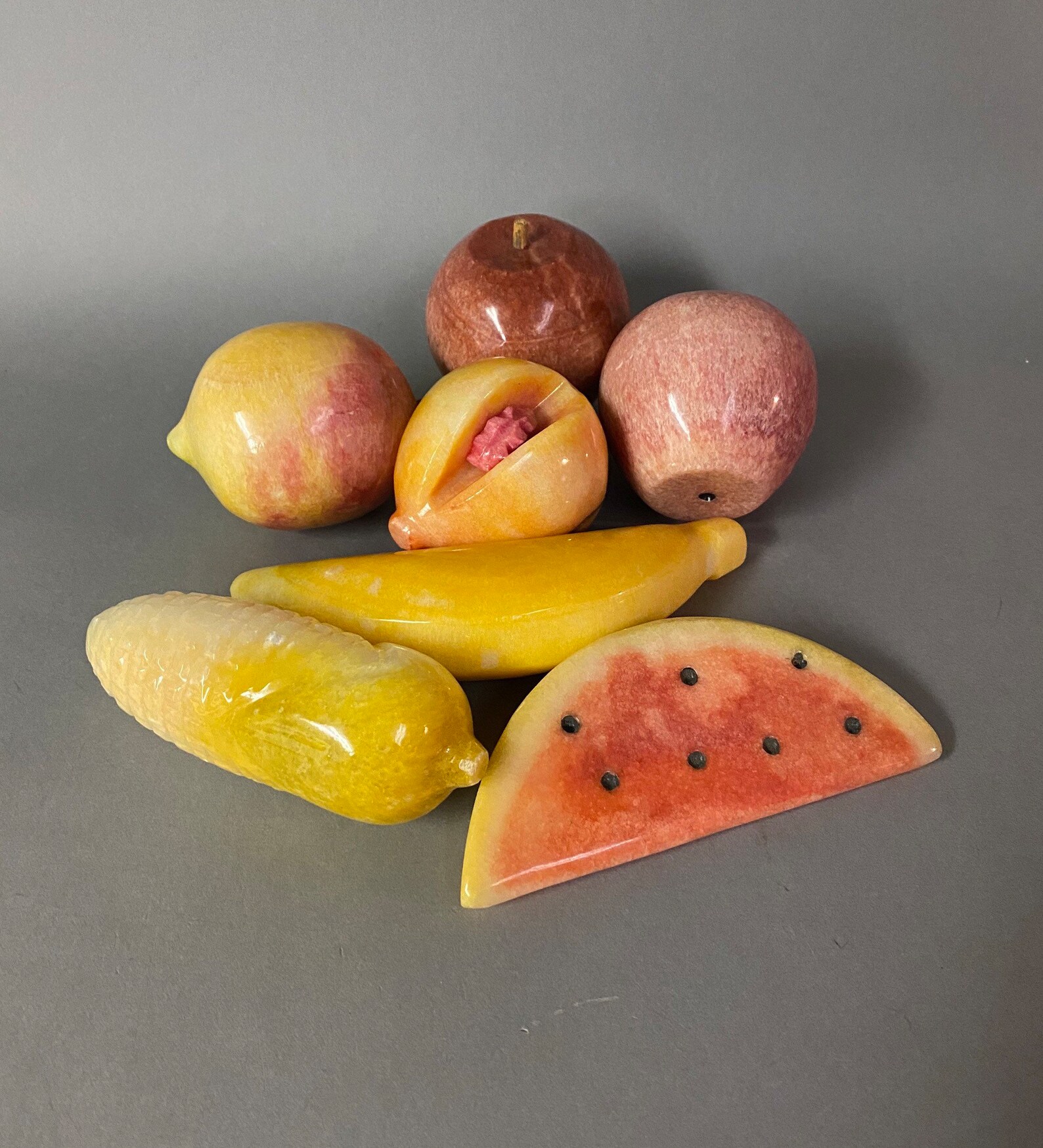 Vintage Group Seven Italian Marble Carved Fruits - Etsy