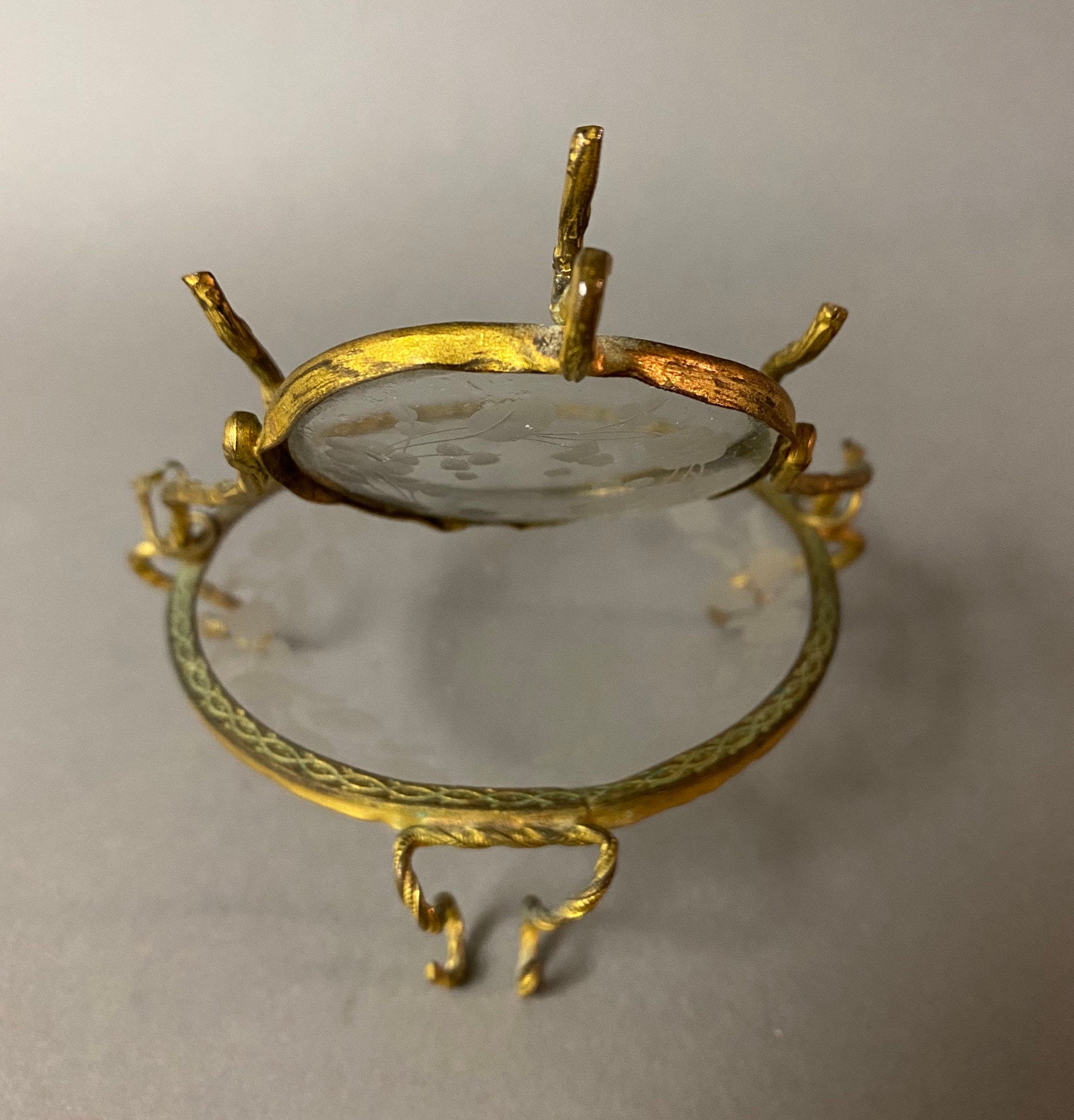 Antique Victorian French Etched Glass & Gilt Brass Pocket Watch Display ...