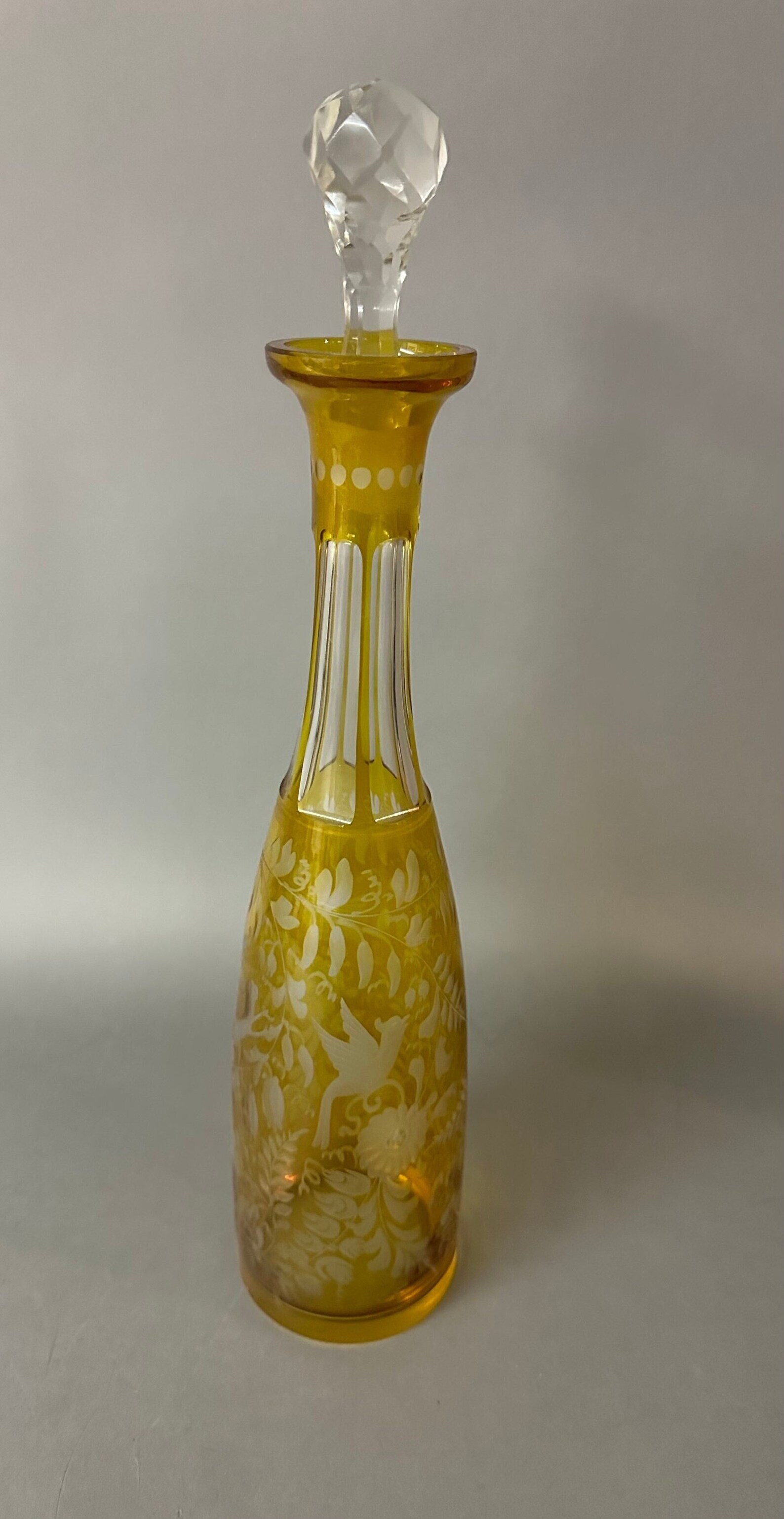 Antique Bohemian Yellow Cut to Clear Etched Glass Decanter 19th C - Etsy