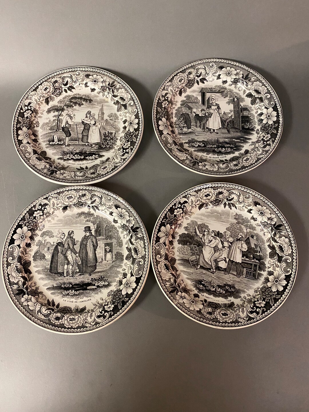Antique Louis Lebeuf Set Four French Earthenware Talking Plates 19thc ...