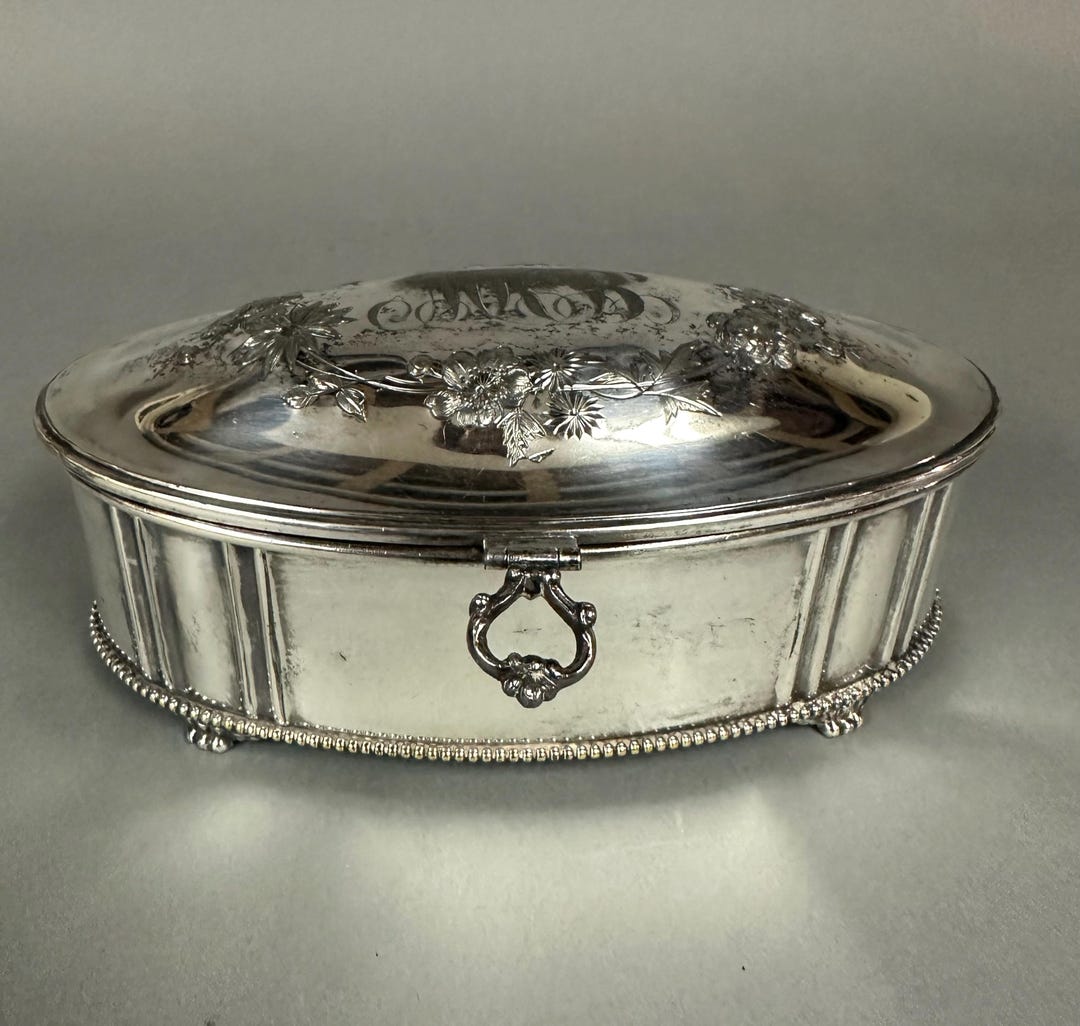Antique Victorian Pairpoint Silver Plate Floral Repousse Jewel Box ...